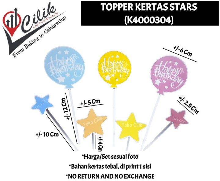 topper tusukan kertas starts bintang dekor cake kue hbd bento puding ...