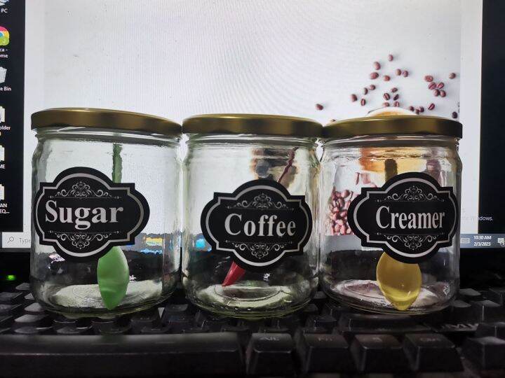 3n1 500mL Coffee Creamer and Sugar Canister Glass Jar with Label ...
