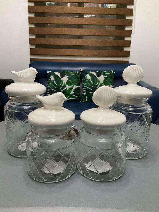 Dove and Shell Ceramic Glass Canister Jar 600ml and 950ml | Lazada PH