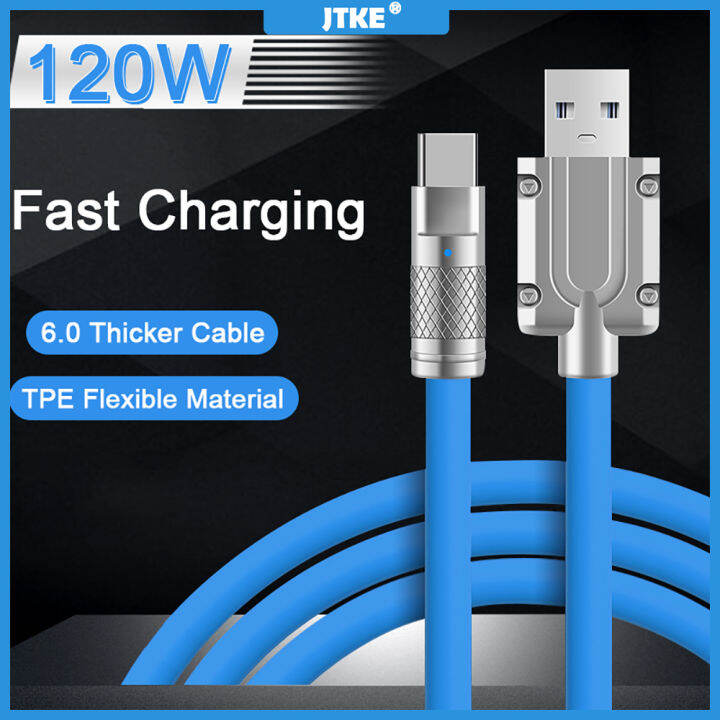 6A 120W Super Fast Charge สายซิลิโคนเหลว Type C เครื่องชาร์จ Micro USB ...