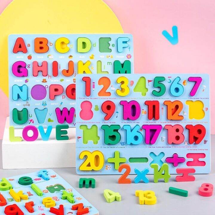 Wooden Educational Puzzle Alphabet Number Shape 20*30cm | Lazada PH