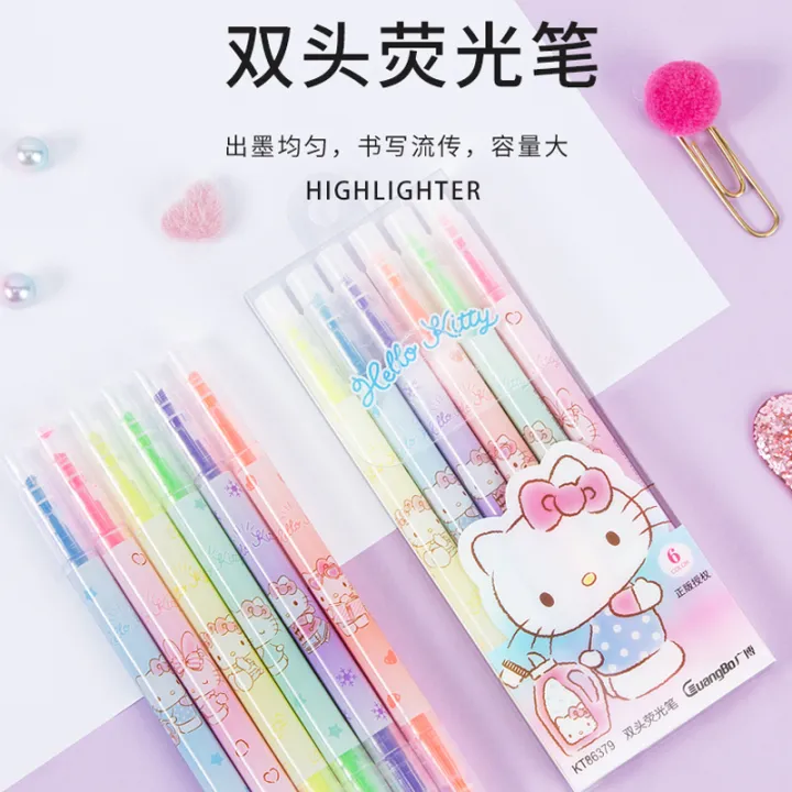 Hello Kitty Double-Headed Fluorescent Pen Students Use 6 Six Colors ...