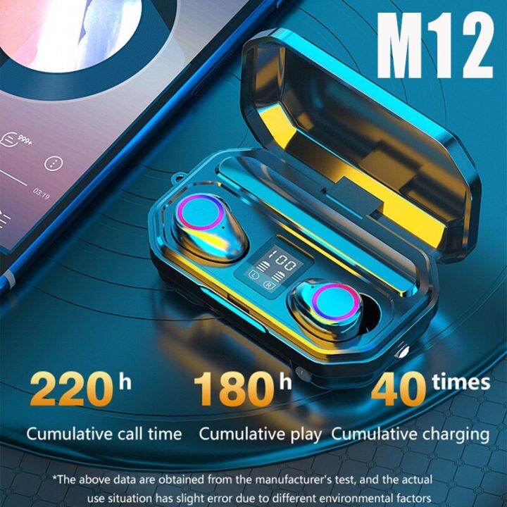 🔥Readystock + Gratis Ongkir🔥M12 TWS หูฟังไฟฉายชุดหูฟังไร้สาย9D ลดเสียง ...