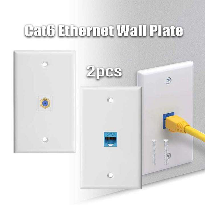 2 Pieces Ethernet Wall Outlet Plate (White/Blue) Cat6 RJ45 Wall Plate ...