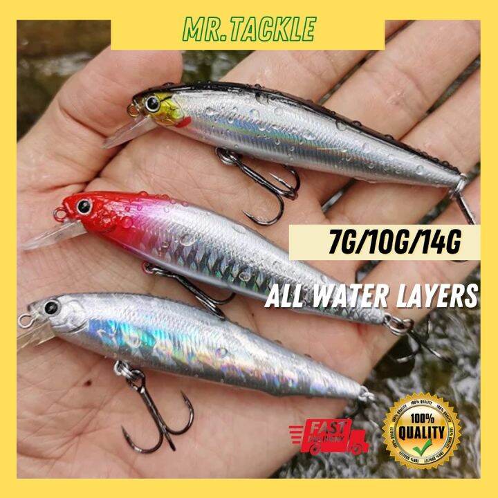 8 Colours Sinking Minnow Lure 5g/7g/10g/14g Gewang Killer Siakap Kerapu Haruan Umpan Casting ...