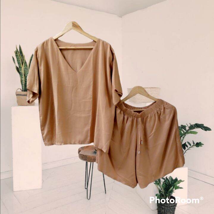 v- neck terno short,chaliz in fabric for women | Lazada PH