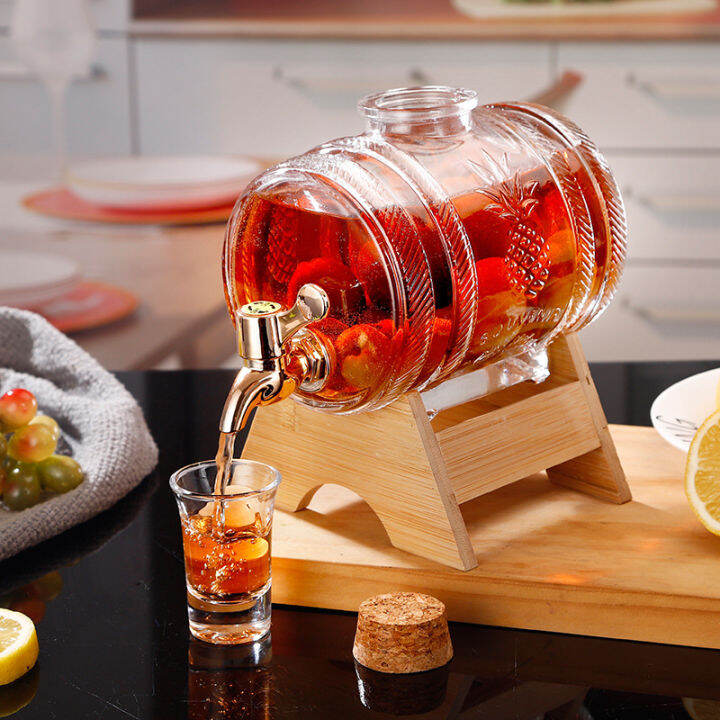 Household 1L wine barrel glass sealed bubble wine bottle with faucet 2 ...