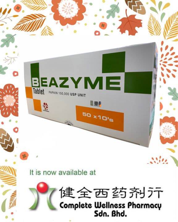 Beazyme Tabs (Papain 150,000 USP Unit) 50 x 10s to Reduce Gum Swelling ...