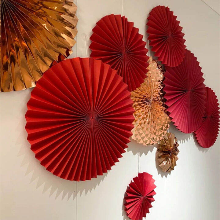 New Year's Day Folding Fan Wall Decorations Chinese Fad Red Folding Fan ...
