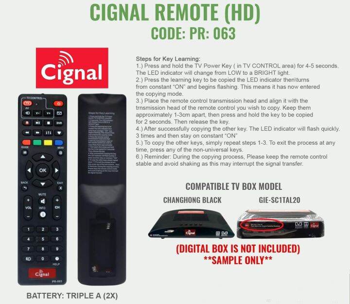 LILY Universal Cignal Remote Control with key learning for Cignal HD TV ...