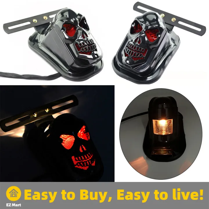 Skull Motorcycle Tail Light with Turn Signals LED Rear Blinker ...