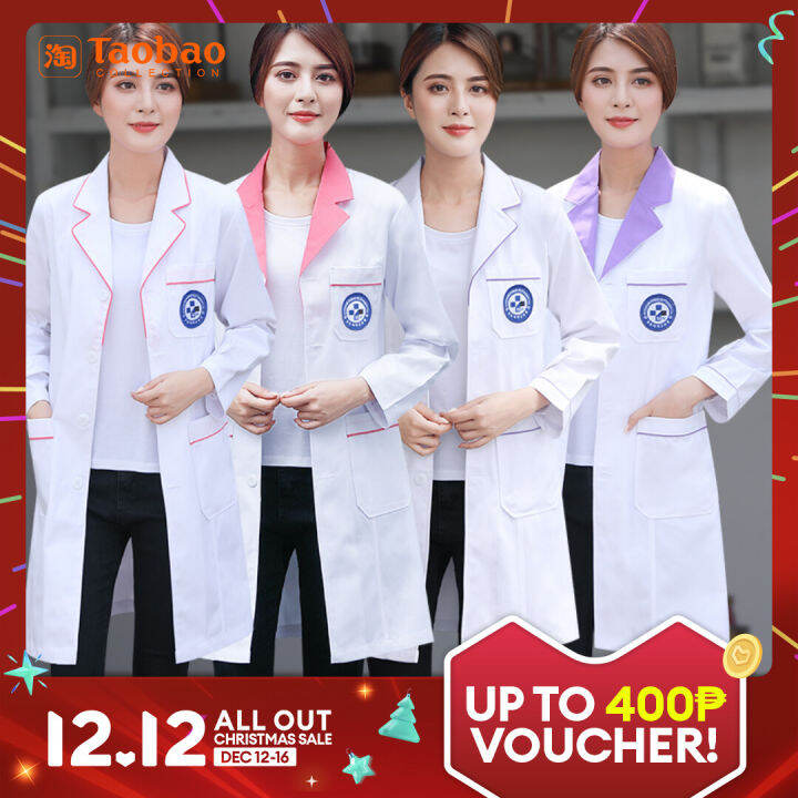 White Gown Lab Coat Semi-Permanent Doctor's Overall Women's Long Sleeve ...