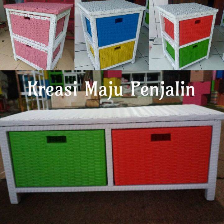 Rak Lemari Rattan Sintetis/ Rak Lemari 2 Pintu/ Tempat penyimpanan ...