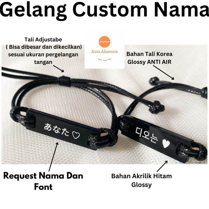 GELANG NAMA CUSTOM BEBAS REQUEST HURUF ANGKA & LOGO GELANG COUPLE ...