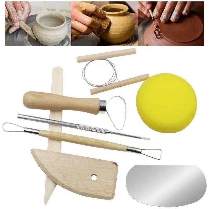【READY STOCK】8PCS clay tool set wooden pottery clay sculpture carving ...