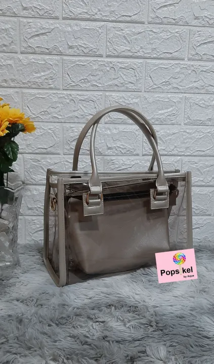 PVC SQUARE SLING BAG, cute bag with pouch inside and adjustable sling ...