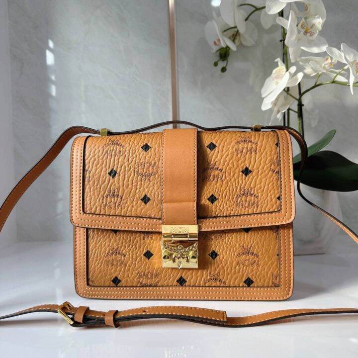 MCM SMALL NEW TRACY SHOULDER BAG IN VISETOS | Lazada.co.th
