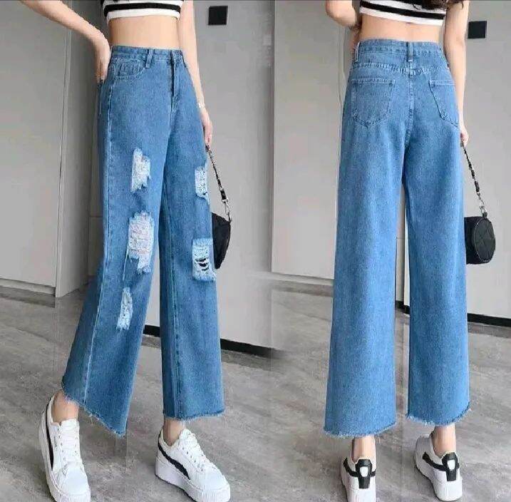 BAGGY JEANS WIDE LEG PANTS RIPPED DESIGN TATTERED JEANS | Lazada PH
