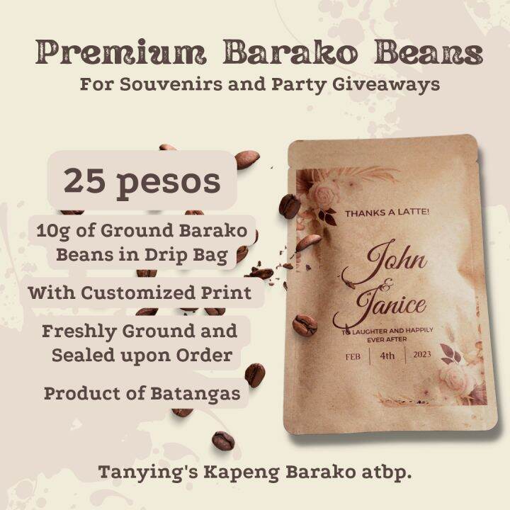 Premium Barako Beans for Souvenirs and Giveaways 10g in Drip Bag w ...