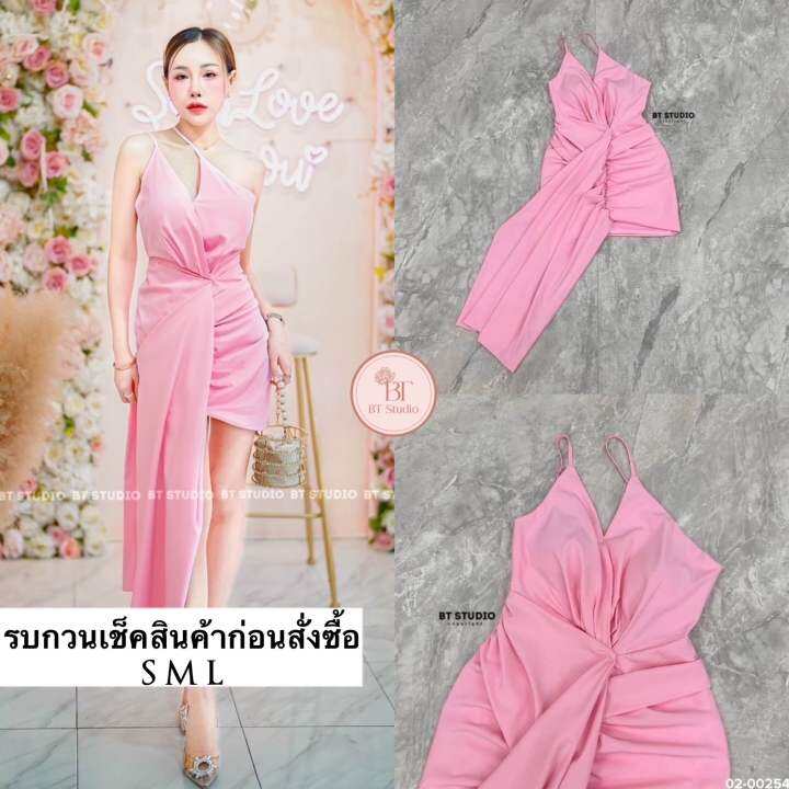 เดรสสายเดี่ยวแต่งสายพาดไหล่ข้างเดียว สายสามารถปรับระดับได้ ช่วงอกเสริม ...