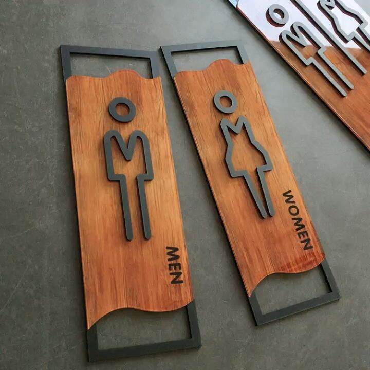 【TX】 Bathroom Door Signs Imitation Wood Toilet Sign House Number Plate ...