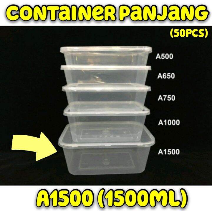 MY-BUNGKUS (50pcs/pkt) 1500ml Rectangular Microwaveable Container Food ...