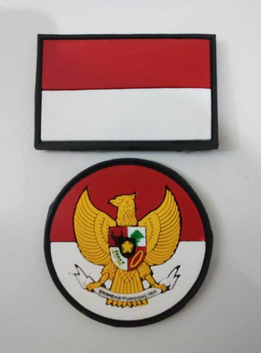 Patch rubber satu set bendera merah putih dan logo garuda bulat dasar ...