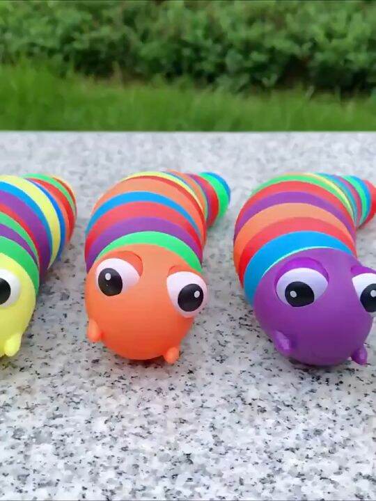 Novelty Sensory baby toy Fidget Slug Toy rainbow color stress reliever ...