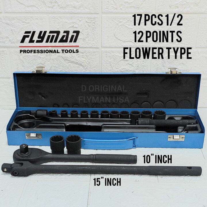 FLYMAN 17 PCS 1/2 DRIVE SOCKET SET 12 POINT/FLOWER TYPE | Lazada PH