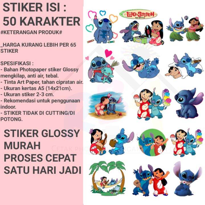 stiker anti air isi 50 karakter lilo&stitch/stiker glossy lilo&stitch ...