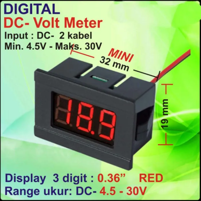 VOLTMETER AKI MINI 4.5-30V 0.36inch DENGAN CASING | Lazada Indonesia