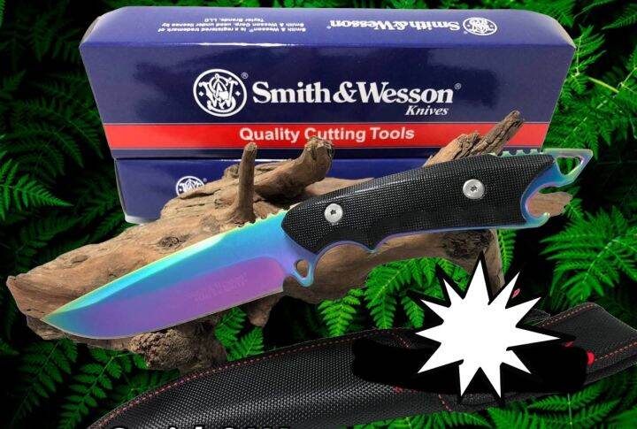 มีดพก อุปกรณ์เดินป่า มีดทำครัว Wesson/R126 รุ้ง ยาว(9 นิ้ว) พร้อมชองผ้า ...