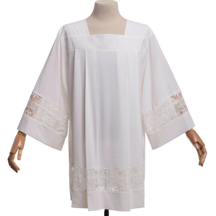 Pastor Robes Catholic Pleated Lace Surplice Liturgical Cotta Cassock ...
