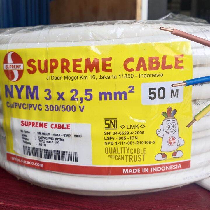 ( 10 meter ) KABEL SUPREME 3 X 2.5 MM2 Cu / PVC /PVC 300 / 500 VOLT ...