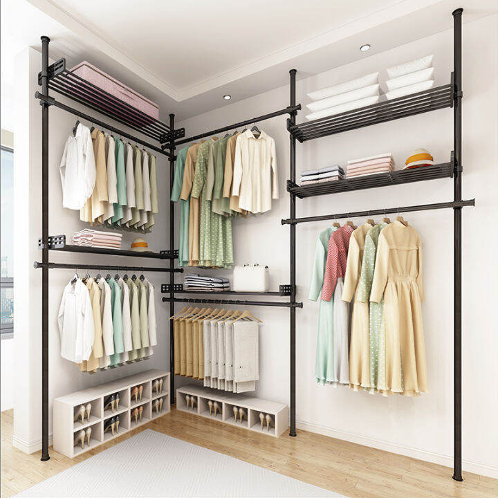 Floor-Standing Clothes Hanger Bedroom Storage Shelves Cloakroom Clothes ...