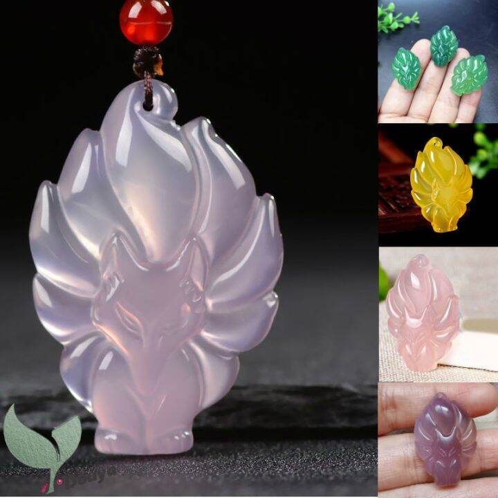 ( Free Rope ) nine tailed fox stone queen fox lucky charm pendant gemstone necklace natural ...