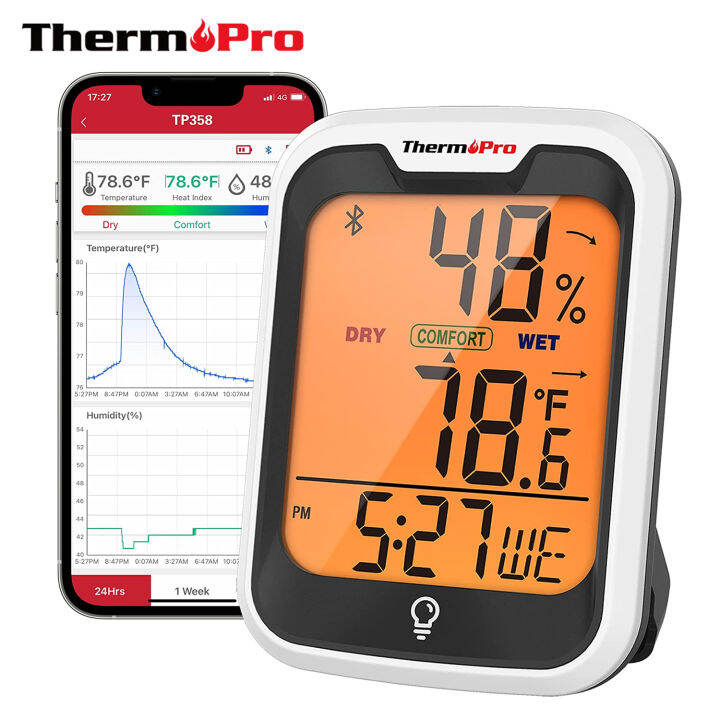 เครื่องวัดอุณหภูมิและความชื้นภายในและนอกบ้านแบบดิจิตอล ThermoPro TP-358 Indoor Outdoor Digital ...