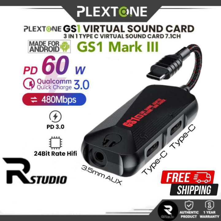 *New FAST CHARGE 60W* PLEXTONE GS1 Mark II Type-C to 3.5mm AUX Audio Jack High Res Type C Gaming ...