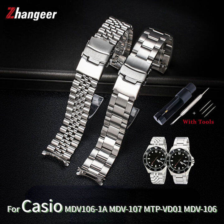 Zhangeer Solid Stainless Steel Wristband For Casio Mdv106 1a Mdv 107