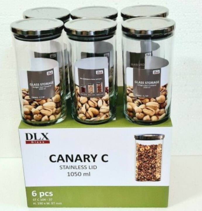 Promo 6pcs Toples Canary C DLX Glass Stainless Lid 1050 ml / Toples Kaca Tutup Stainless ...