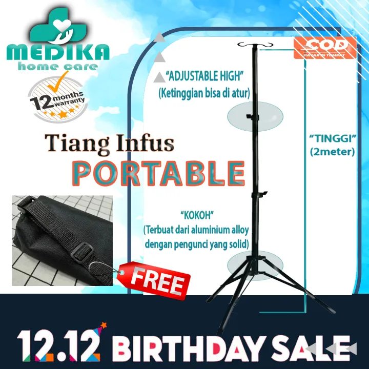 Tiang infus portable 2 gantungan| Free pouch bag | Harga murah sejawat ...