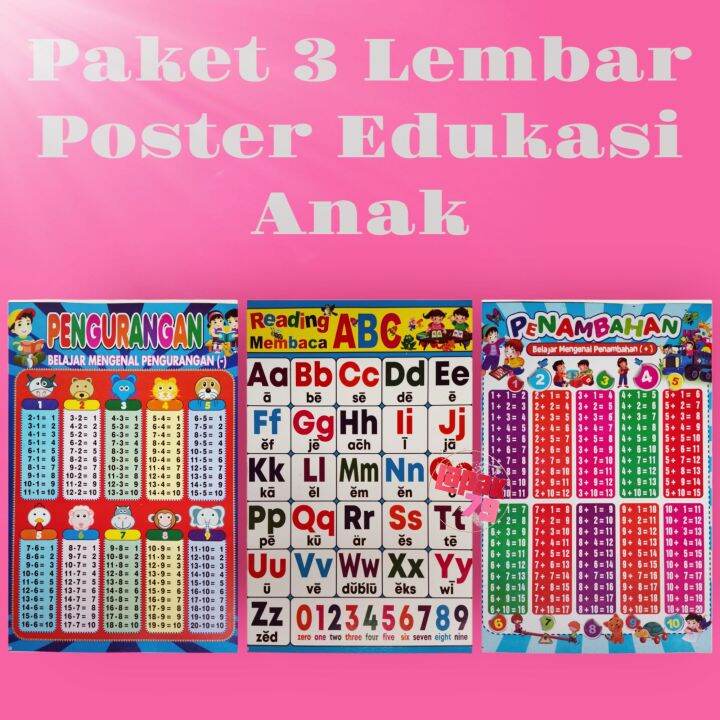 Paket 3 Poster Edukasi Anak / Pengurangan / Penjumlahan / Reading Abc ...