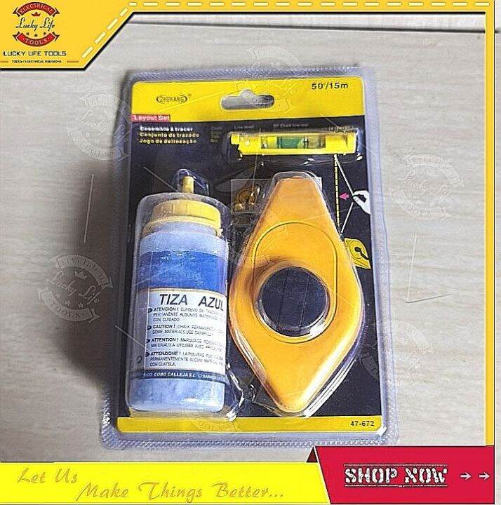 Chalkline Marker with Powder Pitik Level Bar Chalk Line Layout set ...