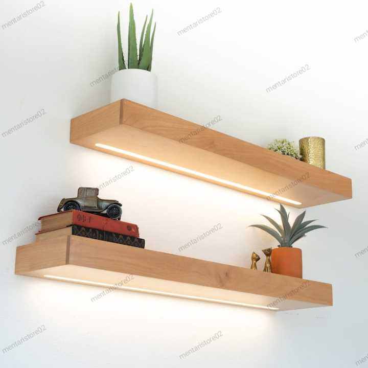 ambalan kayu rak gantung minimalis lampu led panjang 1 meter | Lazada ...