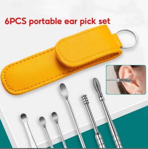 6Pcs/set Ear Pick with Keychain Holder Stainless Steel Curette Earpick ...