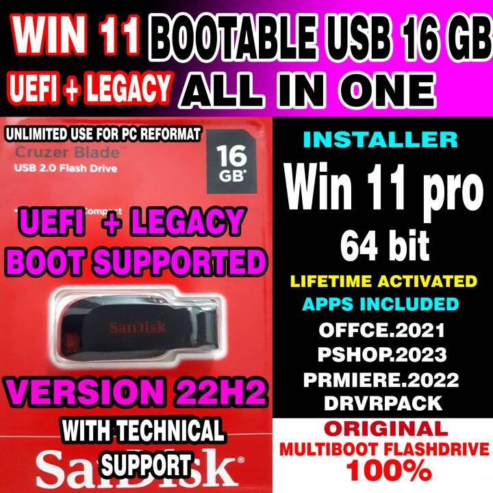BOOTABLE USB FLASHDRIVE WIN 11 PRO ALL IN ONE WITH APPS | Lazada PH