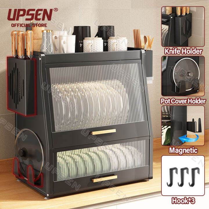 ⚡Marilao Stock⚡Kitchen Cabinet Metal Dish Rack with Cover Dust-proof ...
