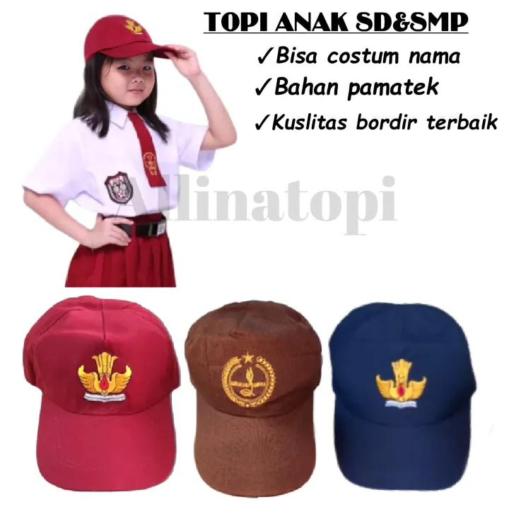 Topi Seragam Anak Sekolah SD Free Bordir Nama/Topi Anak Sd/Topi Pramuka ...