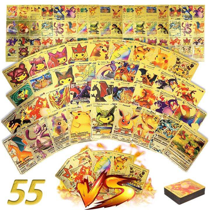 【Fast Delivery】55pcs Pokemon Gold Foil Cards Anime Cartoon Pokemon ...