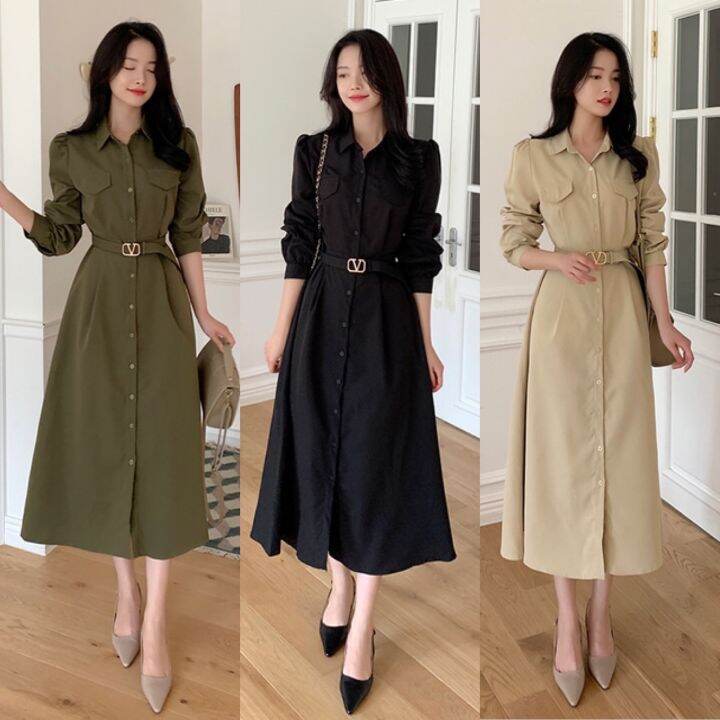 Tina Dress Korean Simple Basic Polos Formal Sopan Rapi Kerja Kerah ...